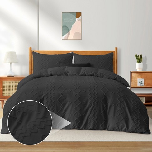 Peace Nest Soft Microfiber Clipped Duvet Cover Set, Black, Twin : Target