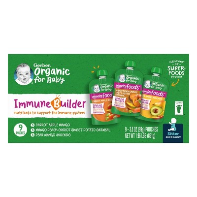 Gerber® Organic Baby Food Immune Builder Puree Pouches Variety Pack 9ct ...