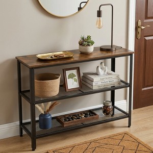 Industrial 3-Tier Console Table with Mesh Storage – 39.37" Rustic Grey ...