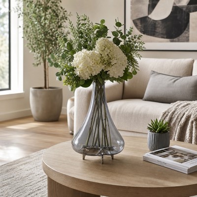 Decorative Teardrop Glass Vase with Metal Base for Home or Office Decor ...