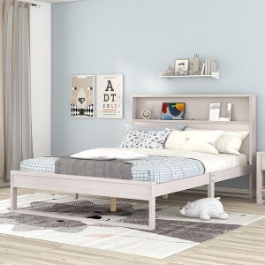 Queen Size Platform Bed With Storage Headboard Outlets And Usb Ports Antique White Modernluxe Target