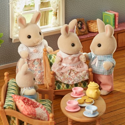 Calico Critters Milk Rabbit Family, Set of 4 Collectible Doll Figures ...