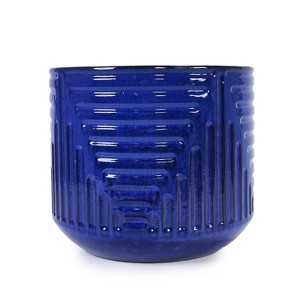HomeRoots 14" X 16" Blue Ceramic Round Planter Box : Target