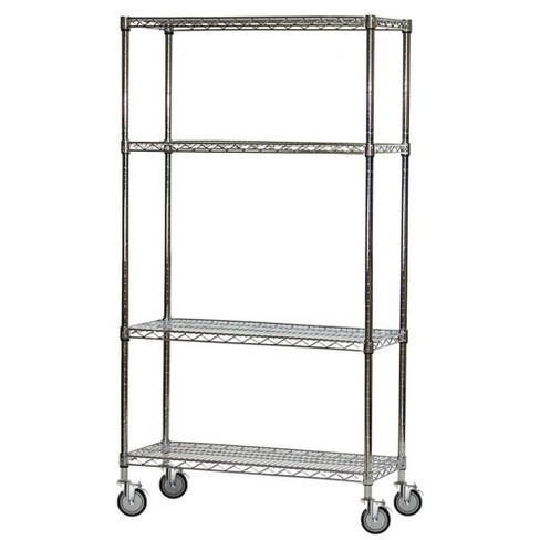 Shelving.com 14"d X 42"w X 70"h Chrome Wire Cart With 4 Tier Shelves ...