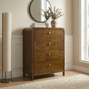 Roundhill Furniture Eldren 4-Drawer Wood Chest with Solid Rubberwood ...