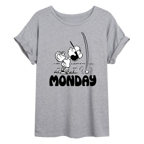 Women's Peanuts Lucy Monday Oversized Graphic T-shirt - Heather Grey ...