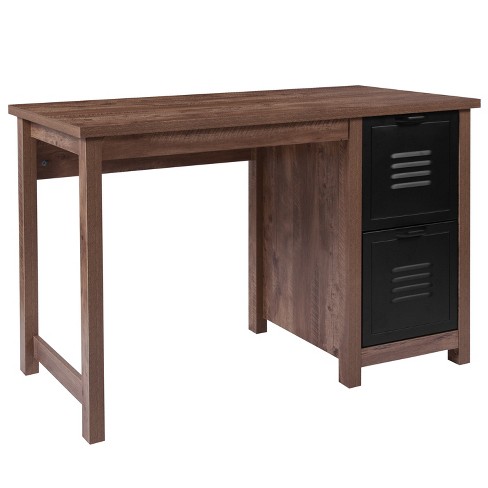 Emma And Oliver Crosscut Oak Wood Grain Finish Computer Desk With Metal Drawers Target
