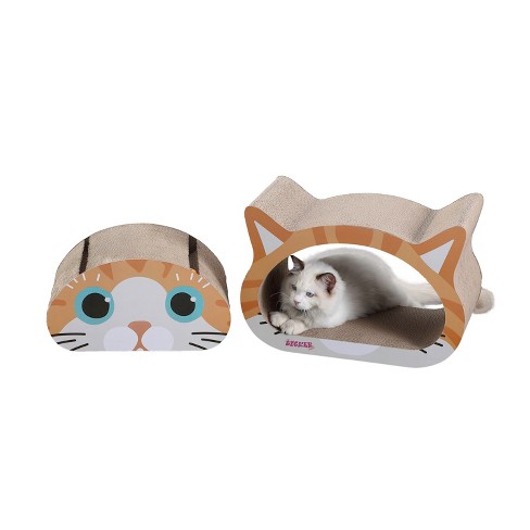 Opal 19" Modern Cardboard Happy Cat Head 2-in-1 Cat Cave Scratcher With ...