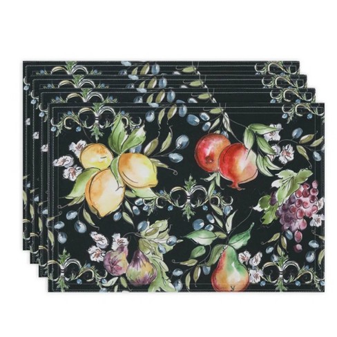 Laural Home Tuscan Fruit Sketch Set Of 4 13" X 19" Placemats : Target