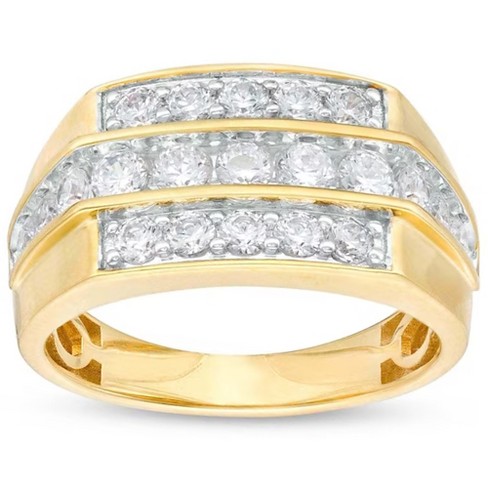 Pompeii3 Men's 1 1/2 Ct. T.w. Diamond Stepped Triple Row Ring In 10k ...