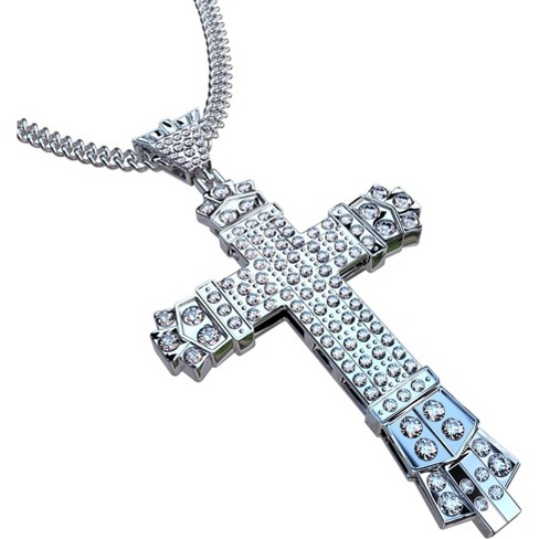 Ice City Men's Iced Cross Pendant Necklace, Gold & Silver Plated ...