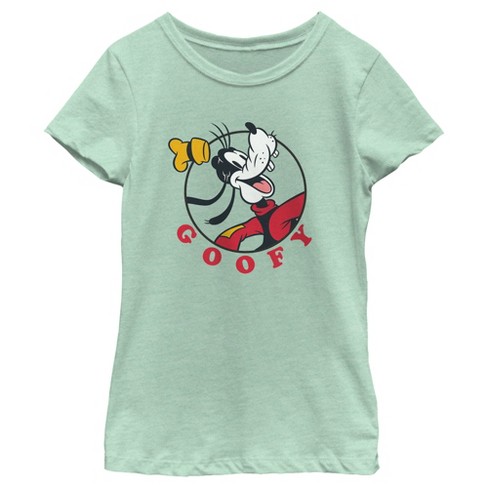 Girl's Mickey & Friends Goofy Circle Portrait T-shirt - Mint - Medium ...