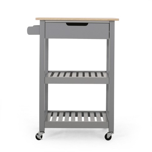 Gdfstudio Tattnall Contemporary Kitchen Cart With Wheels And Natural ...