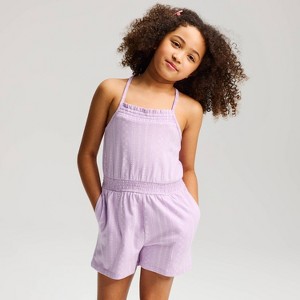 Girls' Geo Printed Knit Romper - Cat & Jack™ Lilac Purple S : Target