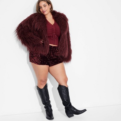 Women's Party Shag Faux Fur Jacket - Wild Fable™ Red 2x : Target