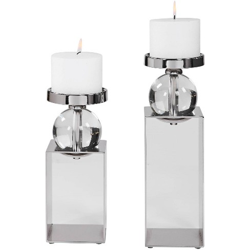 Uttermost Lucian Polished Nickel Pillar Candle Holders Set Of 2 : Target
