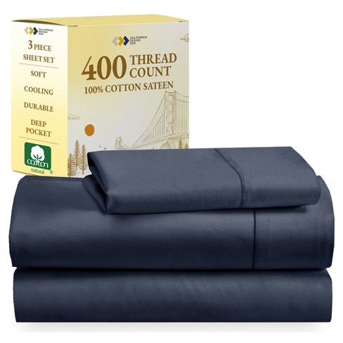 Navy Blue Twin Sheet Set - 100% Cotton Sheets, 400 Thread Count Sateen ...