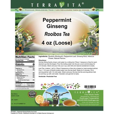 TerraVita Peppermint Ginseng Rooibos Tea (Loose) (4 oz, ZIN: 542911, 3 ...