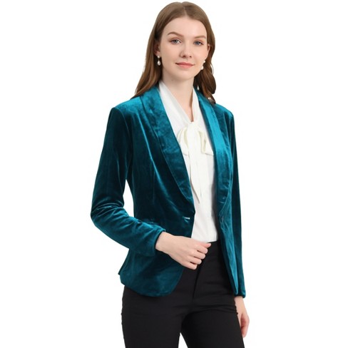 Allegra K Women's Office Solid Shawl Collar Jetted Pockets One Button ...