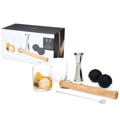 True Muddled Cocktail Kit With 2 Recipe Lowball Tumblers, Wooden ...