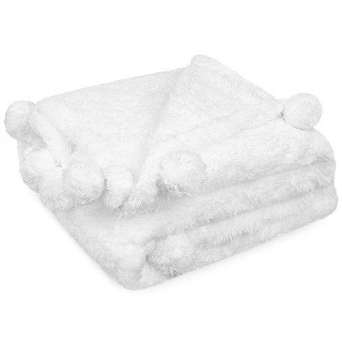 Pavilia Fluffy Throw Blanket With Pompom, Lightweight Soft Plush Cozy ...