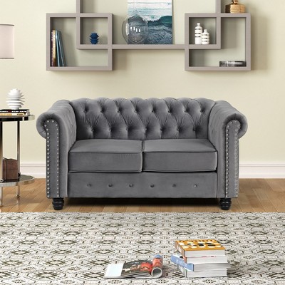 60 in. Velvet Gray Couches 2 Seater Loveseat for Living Room Furniture Sets Morden Fort