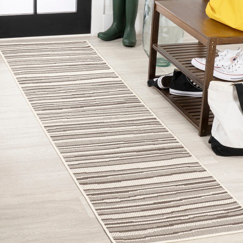 2' X 8' Castara Wavy Stripe Modern Indoor/outdoor Runner Rug, Cream ...