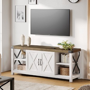 Whizmax Farmhouse Tv Stand Mid Century Modern Entertainment Center With Storage Cabinets And Open Shelves For Living Room Bedroom White Brown Target