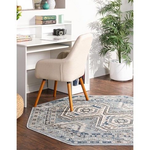 Unique Loom 5' 3 X 5' 3 Octagon Quail-charlotte Aqua Blue Area Rug : Target