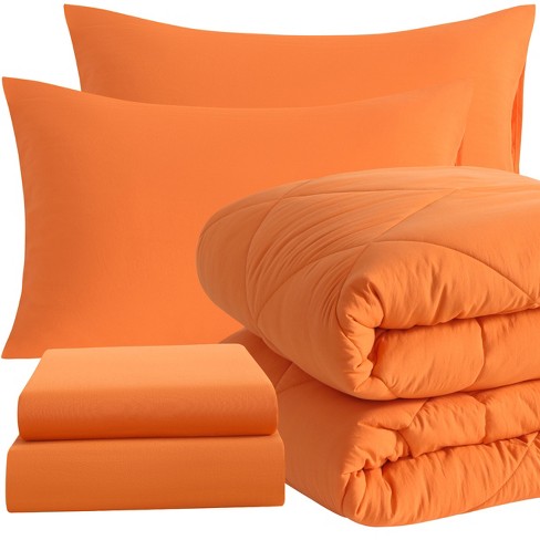 5 Piece Twin Bedding Set, All Season Super Soft Bed In A Bag, Orange ...