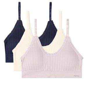 Memoi 3 Pack Women's Seamless Ribbed Ruffle-Trim Tag-Free Padded Bras ...