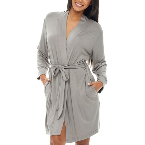 Adr Women's Classic Soft Knit Short Lounge Robe With Pockets Steel Gray ...