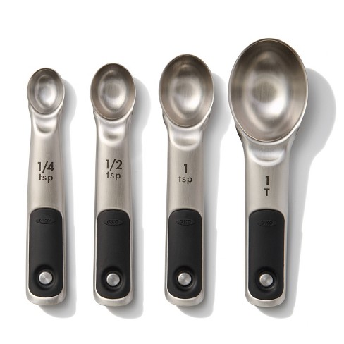 Oxo 4pc Stainless Steel Magnetic Measuring Spoons Black: Nesting Design ...