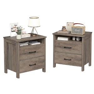 Farmhouse Nightstand Set of 2, Rustic Wooden Nightstand with 2 Drawers ...