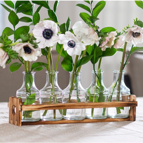 Le'raze Set Of 5 Glass Flower Bud Vases With Wooden Holder : Target