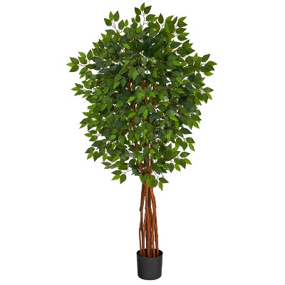 HomeStock 66 in. H Green Artificial Fig Plant in Planter for Indoor ...