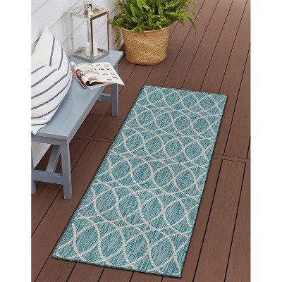 Unique Loom 2' 0 X 6' 0 Runner Indoor/outdoor Trellis Light Aqua Runner ...