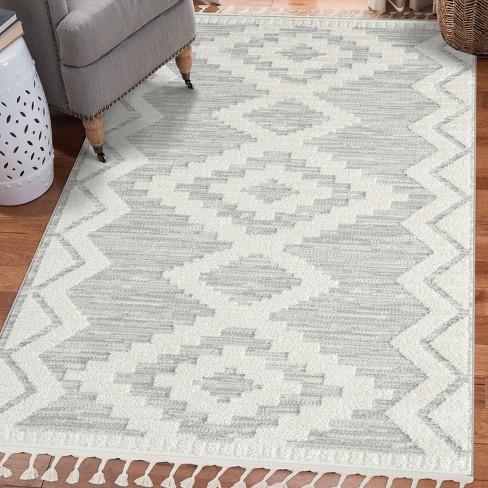 Luxe Weavers South Western Diamond Fringe Gray 6x9 Area Rug : Target