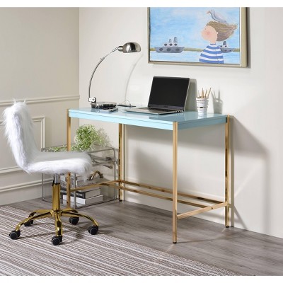 Xiyuyeu Home Office Desk Modern Writing Desk With Sockets, Gold Metal ...