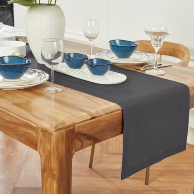 Solino Home Linen Medium Weight Hemstitch Charcoal Table Runner, 14 X ...