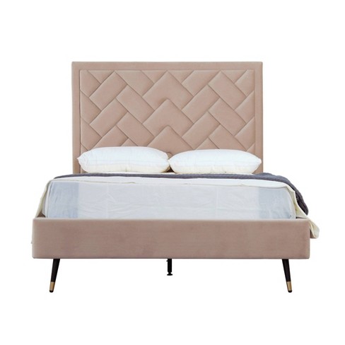 Manhattan Comfort Full Crosby Modern Velvet Upholstered Bed Tan ...