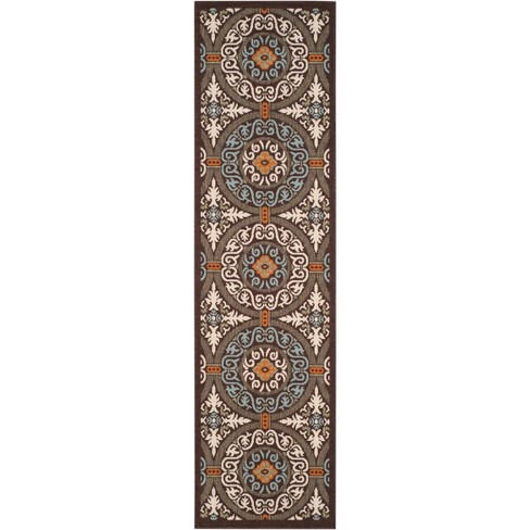 Veranda Ver055 Power Loomed Indoor/outdoor Runner Rug - Chocolate/aqua ...