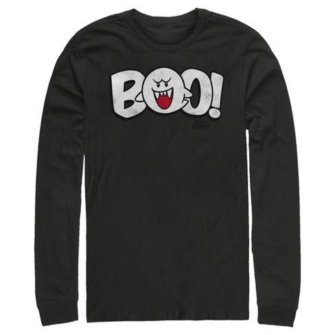Men's Nintendo Mario Boo! Bubble Text Long Sleeve Shirt - Black - Small ...
