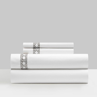 Chic Home Aria 4 Piece Cotton Blend Sheet Set 1500 Thread Count Solid White With Dual Stripe ...