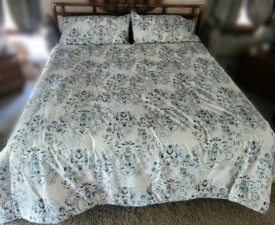 3pc King/california King Elsie Floral Printed Cotton Comforter Set Blue ...