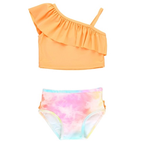 Rufflebutts Girls One Shoulder Ruffle Tankini - Orange, Size : 6-12 ...