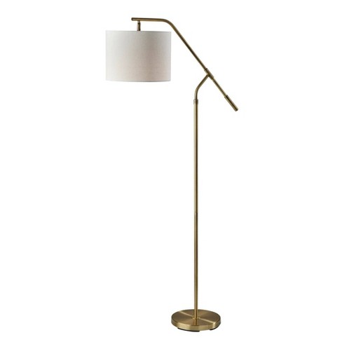 Adesso Milo Floor Lamp Antique Brass: Standing Arc With Linen Shade, Ul ...