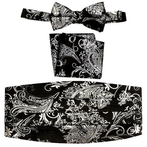 Gioberti Men's Adjustable Metallic Paisley Cummerbund Set, Black Silver ...