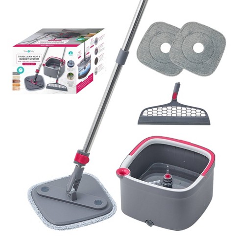 True & Tidy Trueclean Spin Mop & Bucket System With Silicone Sweeper ...