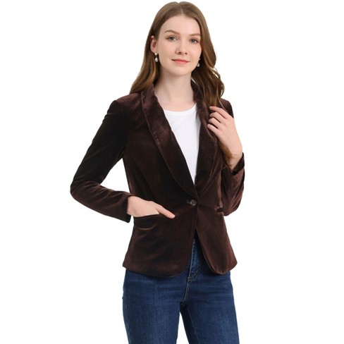 Allegra K Women's Office Solid Shawl Collar Jetted Pockets One Button ...